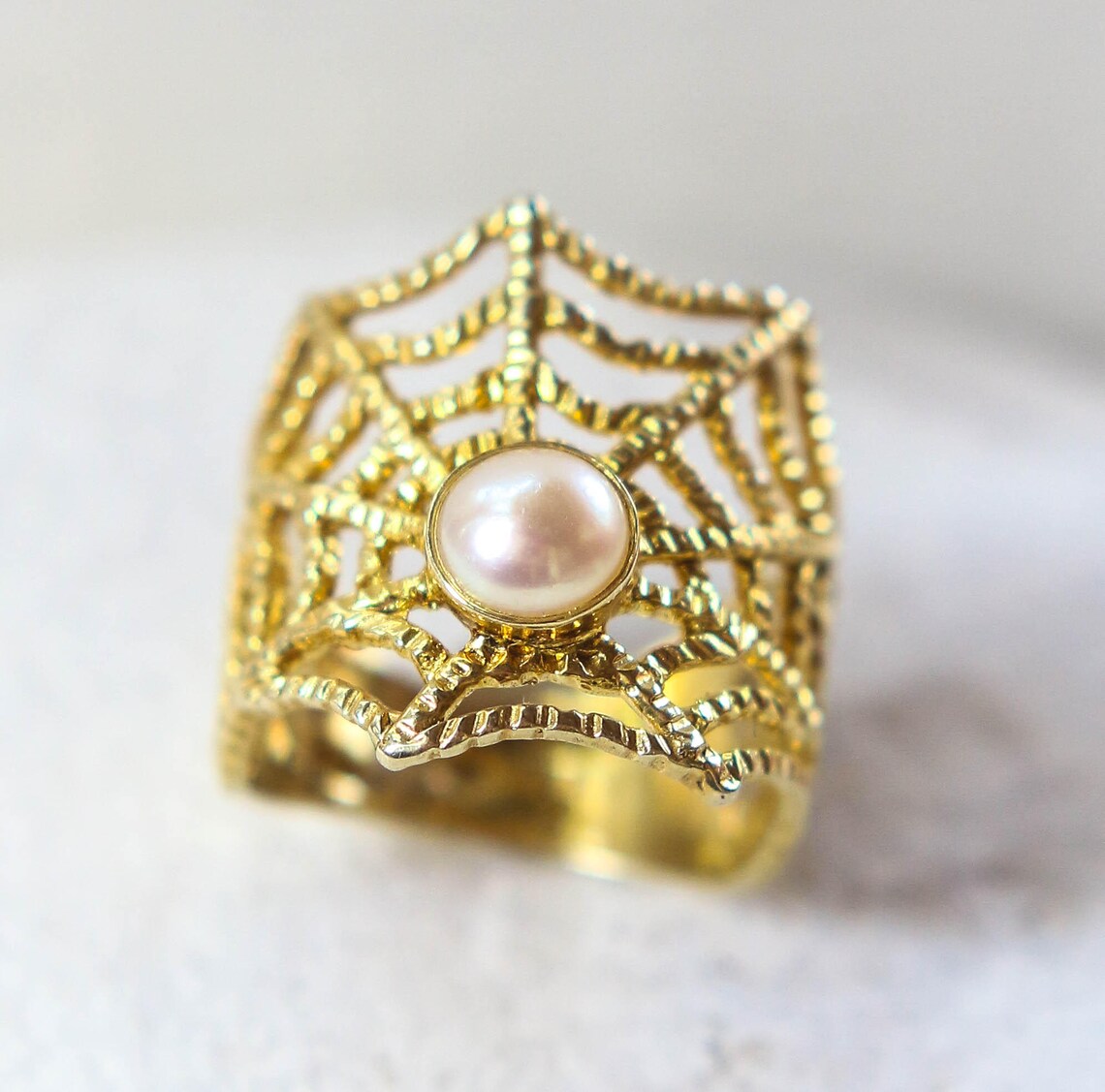 Spider Web Ring Pearl Ring 925 Sterling Silver Ring Gold - Etsy