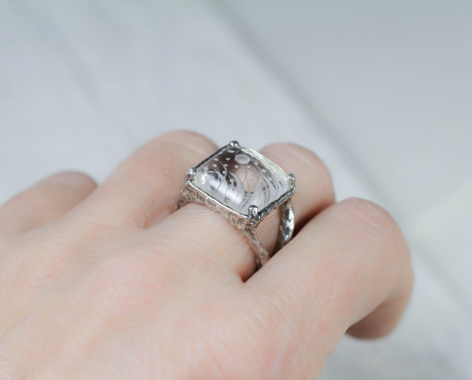 Rock Crystal Moon Ring Sterling Silver Gemstone Ring Hand - Etsy