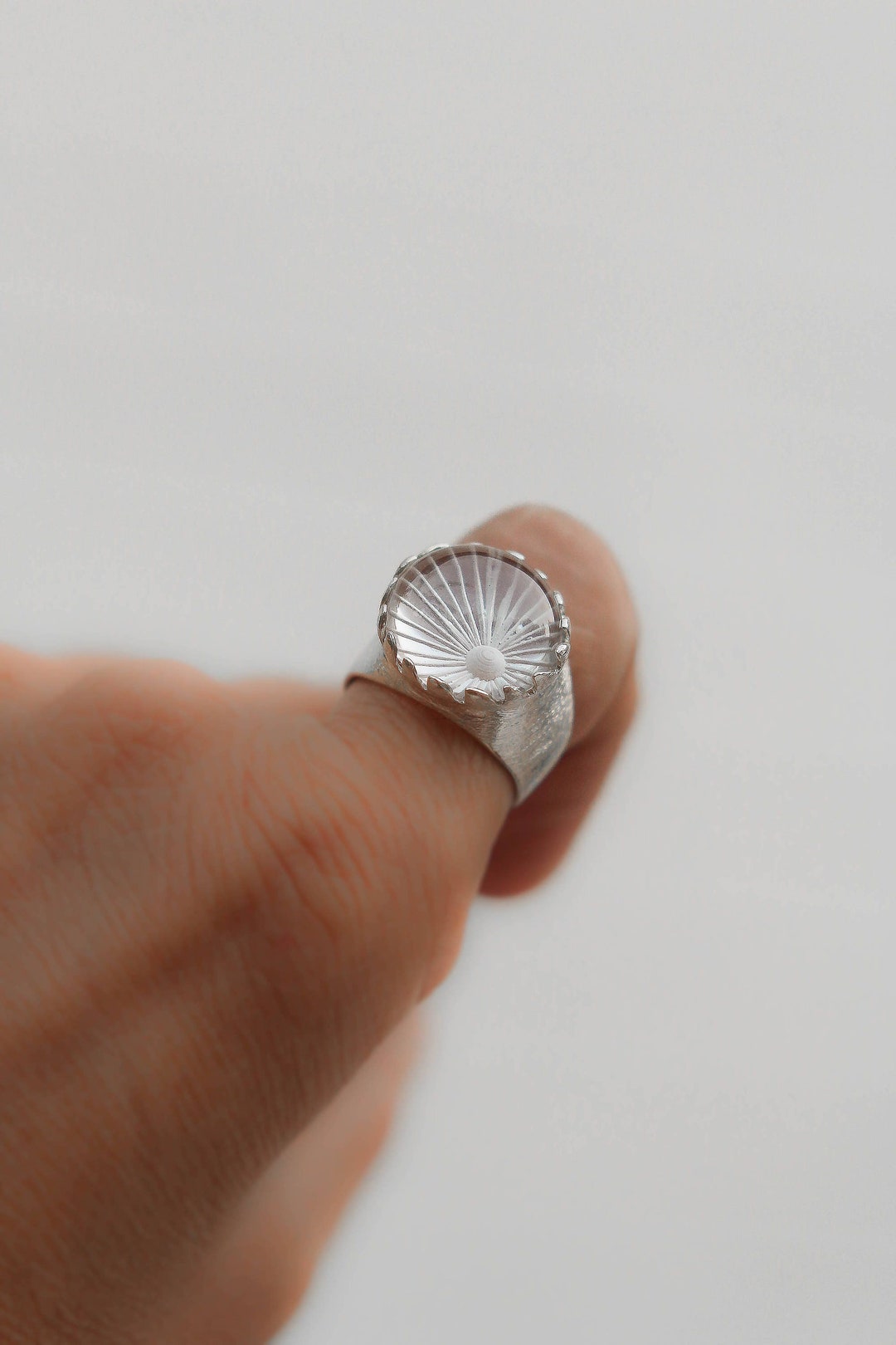 Rock Crystal Ring, Intaglio Ring, Sun Ring, Quartz Ring, Hand Engraved ...