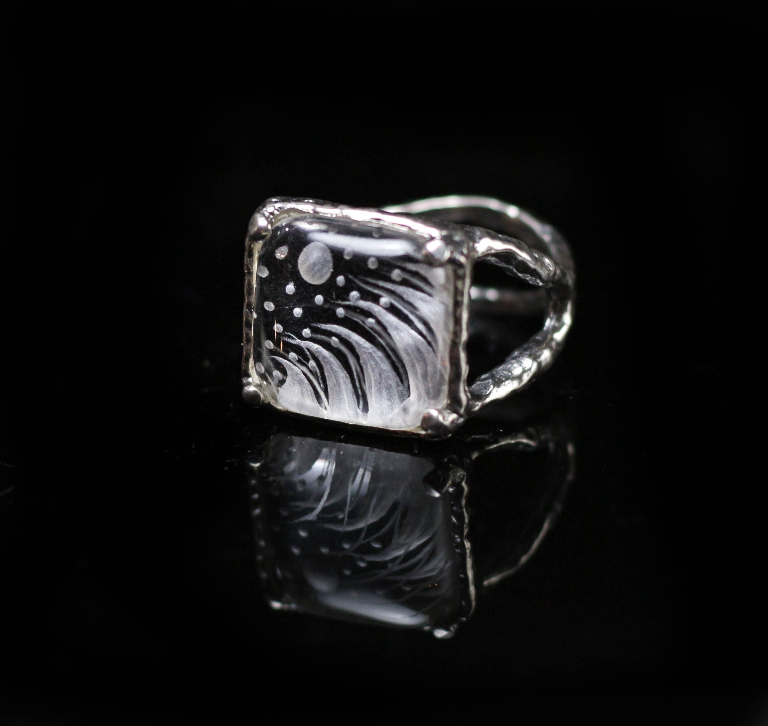 Rock Crystal Moon Ring Sterling Silver Gemstone Ring Hand - Etsy