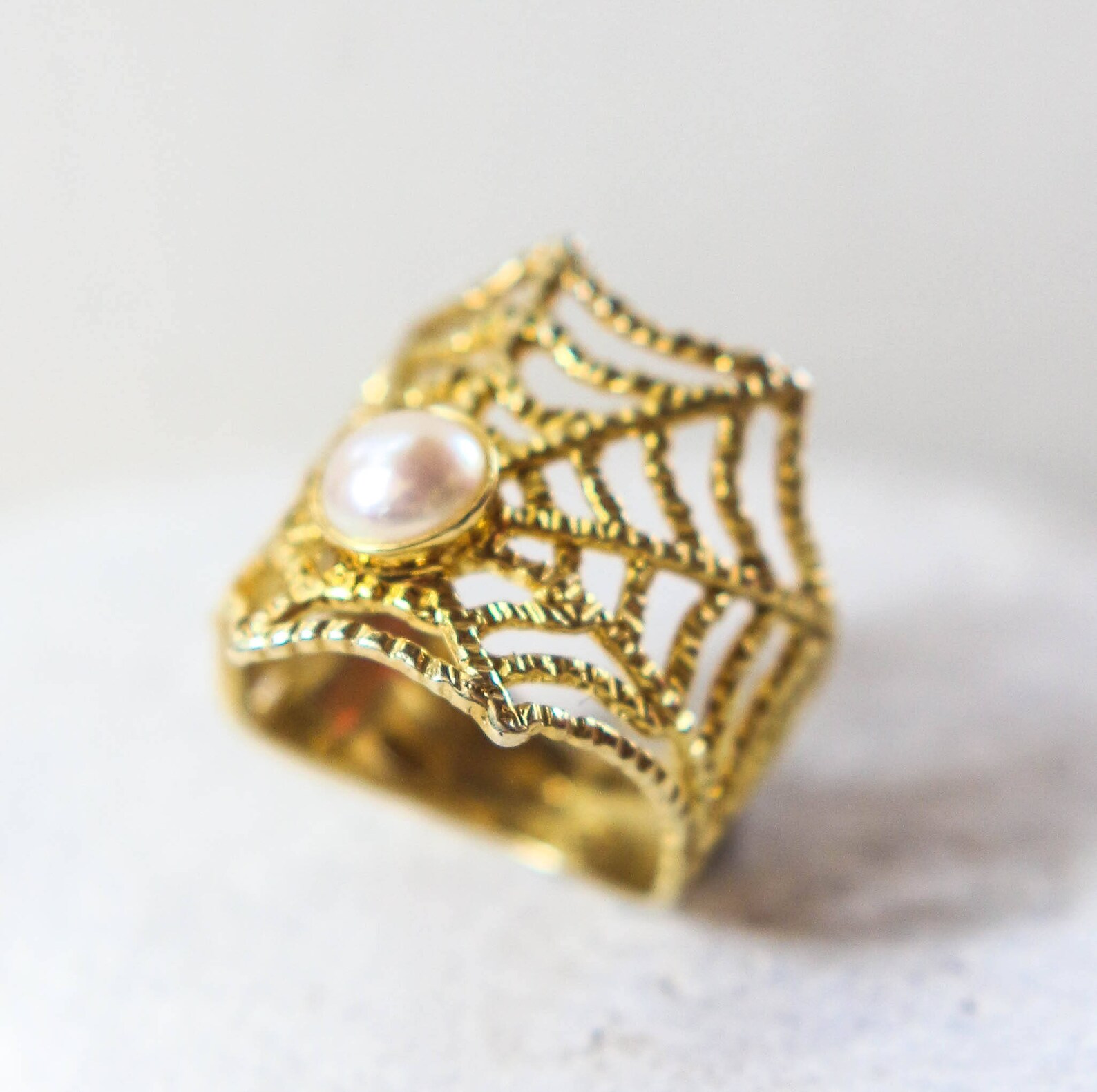 Spider Web Ring Pearl Ring 925 Sterling Silver Ring Gold - Etsy