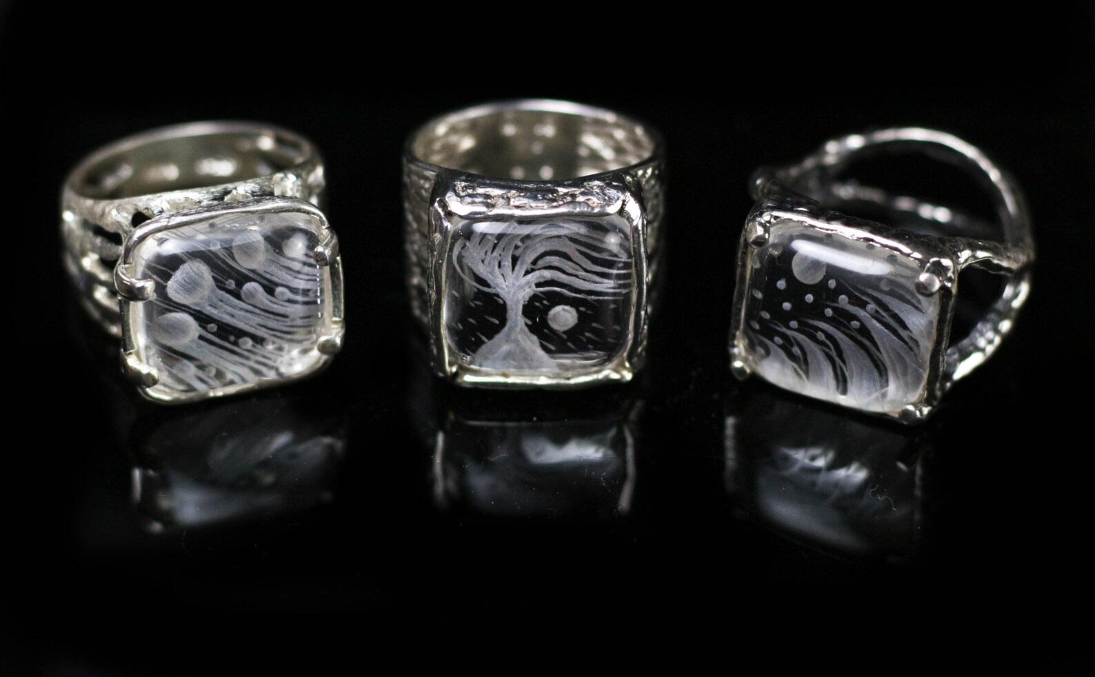 Rock crystal moon ring sterling silver gemstone ring hand | Etsy