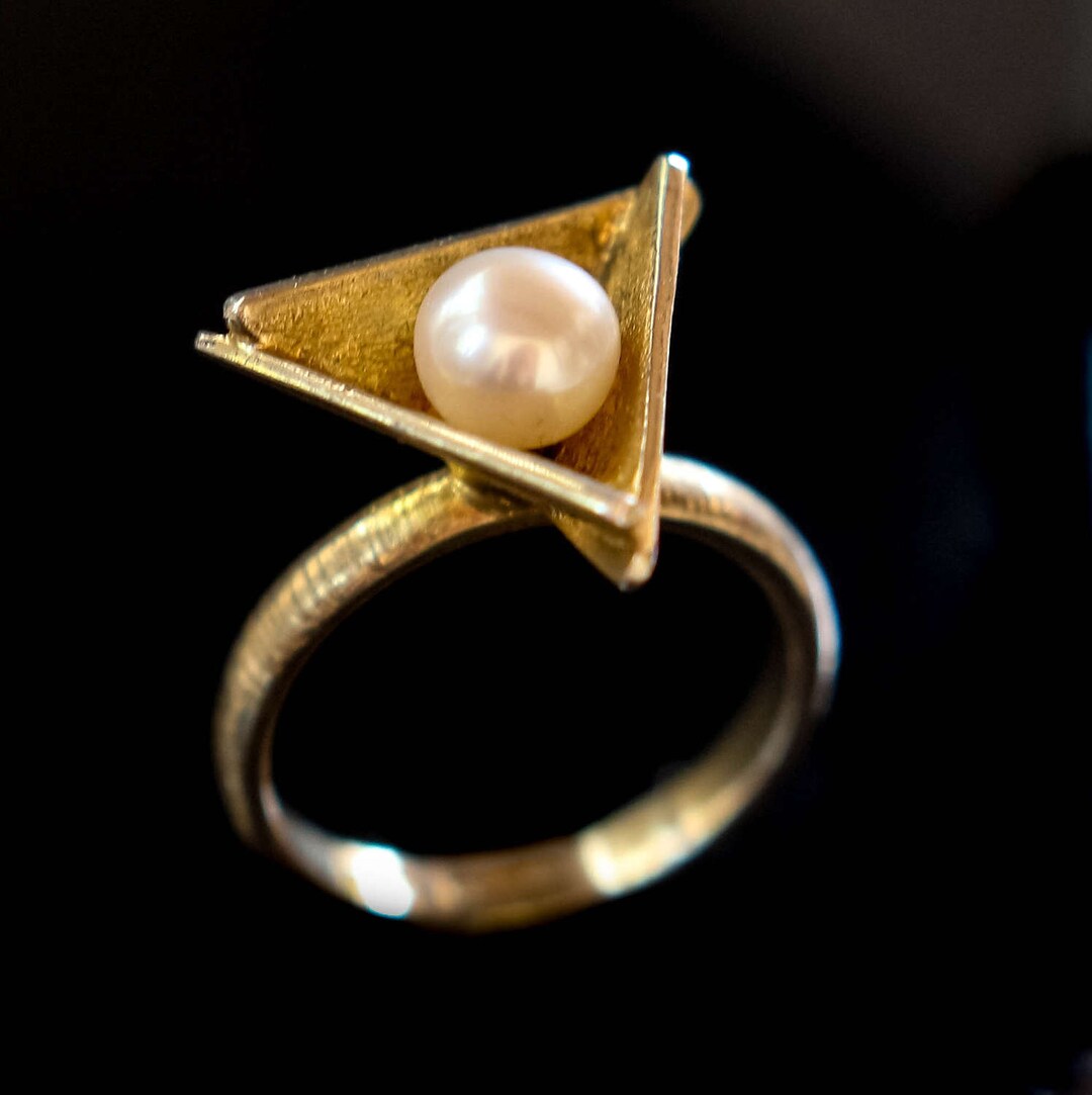 Pearl Ring Triangle Ring Sterling Silver Ring Gold Plated - Etsy