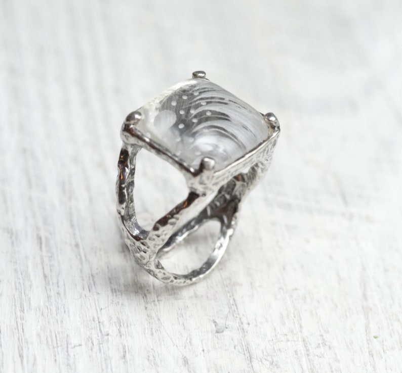 Rock Crystal Moon Ring Sterling Silver Gemstone Ring Hand - Etsy