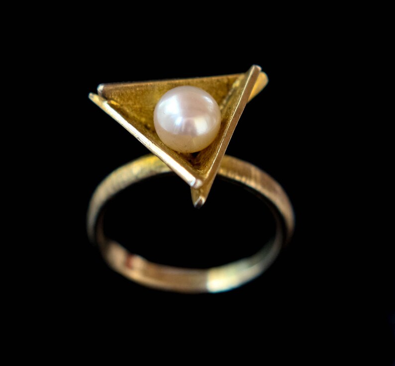 Pearl Ring Triangle Ring Sterling Silver Ring Gold Plated - Etsy