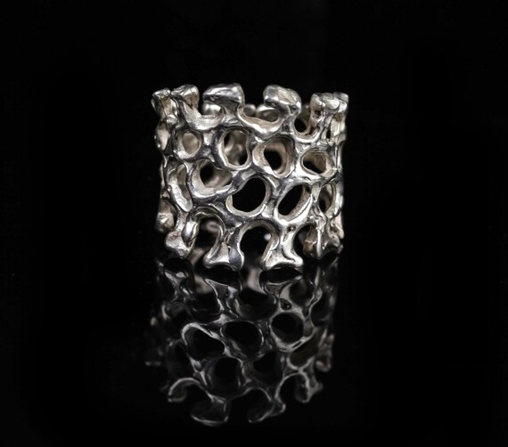 Broad ring cut out ring sterling silver ring designer ring | Etsy