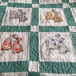 Machine Pieced, Hand Appliquéd and Embroidered, Blue Bell Flower ...