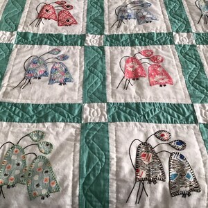 Machine Pieced, Hand Appliquéd and Embroidered, Blue Bell Flower ...