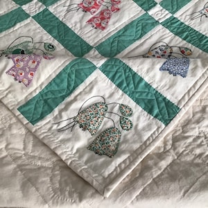 Machine Pieced, Hand Appliquéd and Embroidered, Blue Bell Flower ...