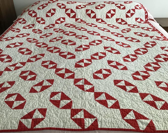 Fantastic, Vintage, 1940s, Hand Pieced, Hand Quilted, 64” X 78”, Red ...