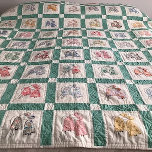 Machine Pieced, Hand Appliquéd and Embroidered, Blue Bell Flower ...