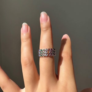 Silver Rainbow Ring, Sterling Silver Full Eternity Rainbow Ring, Bezel ...