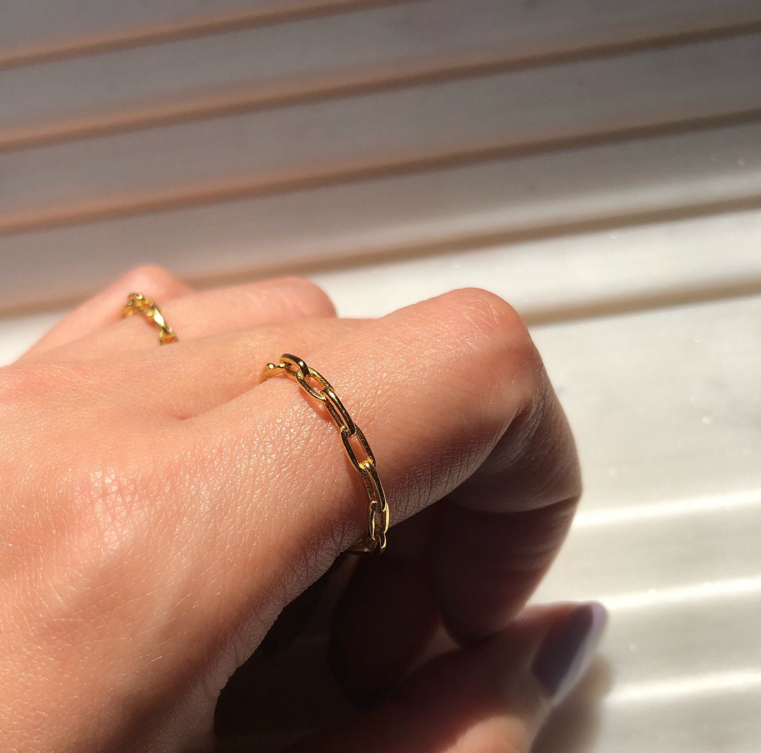 Paperclip Dainty Chain Link Ring 18K Gold Plated, Gold Chain Ring ...