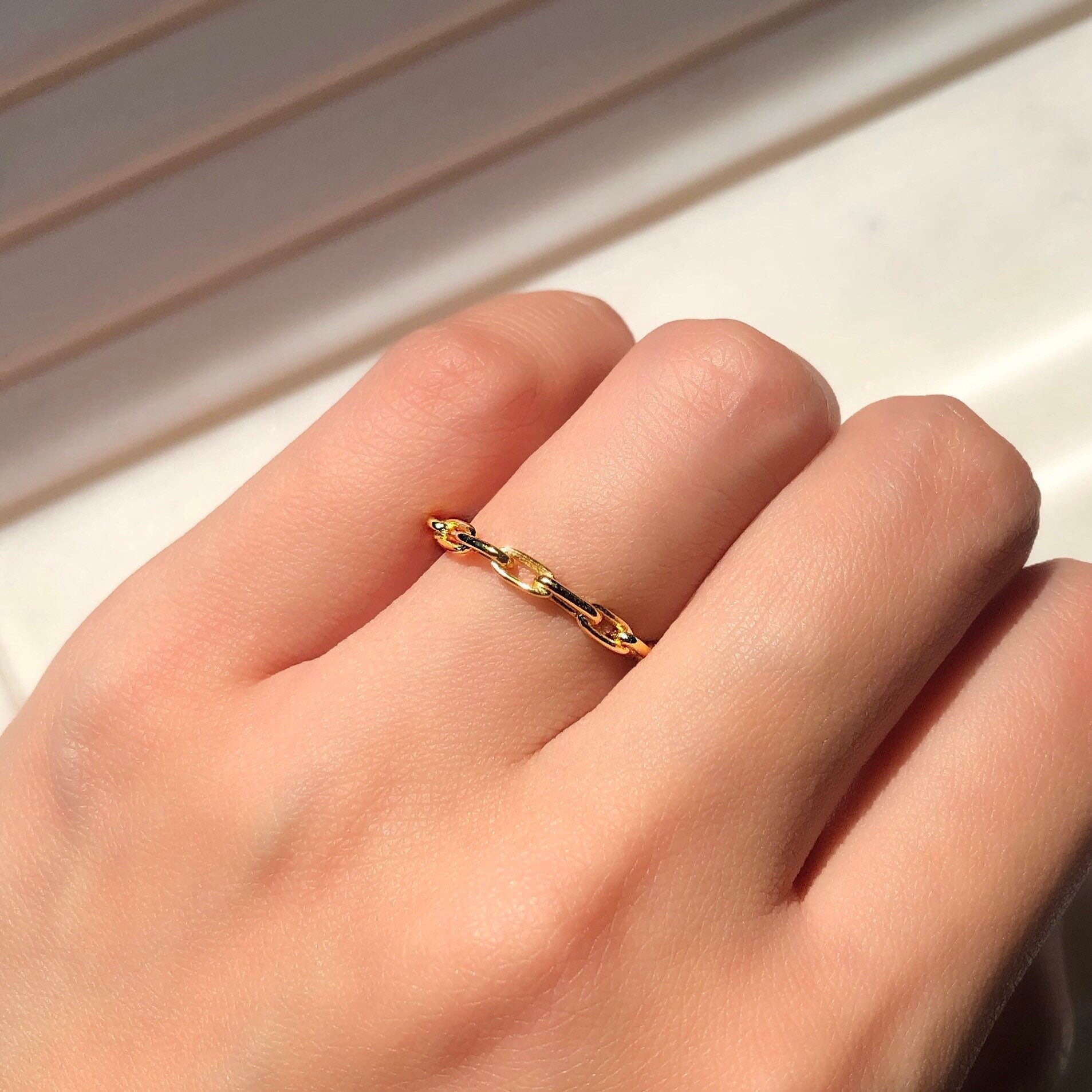 Paperclip Dainty Chain Link Ring 18K Gold Plated, Gold Chain Ring ...