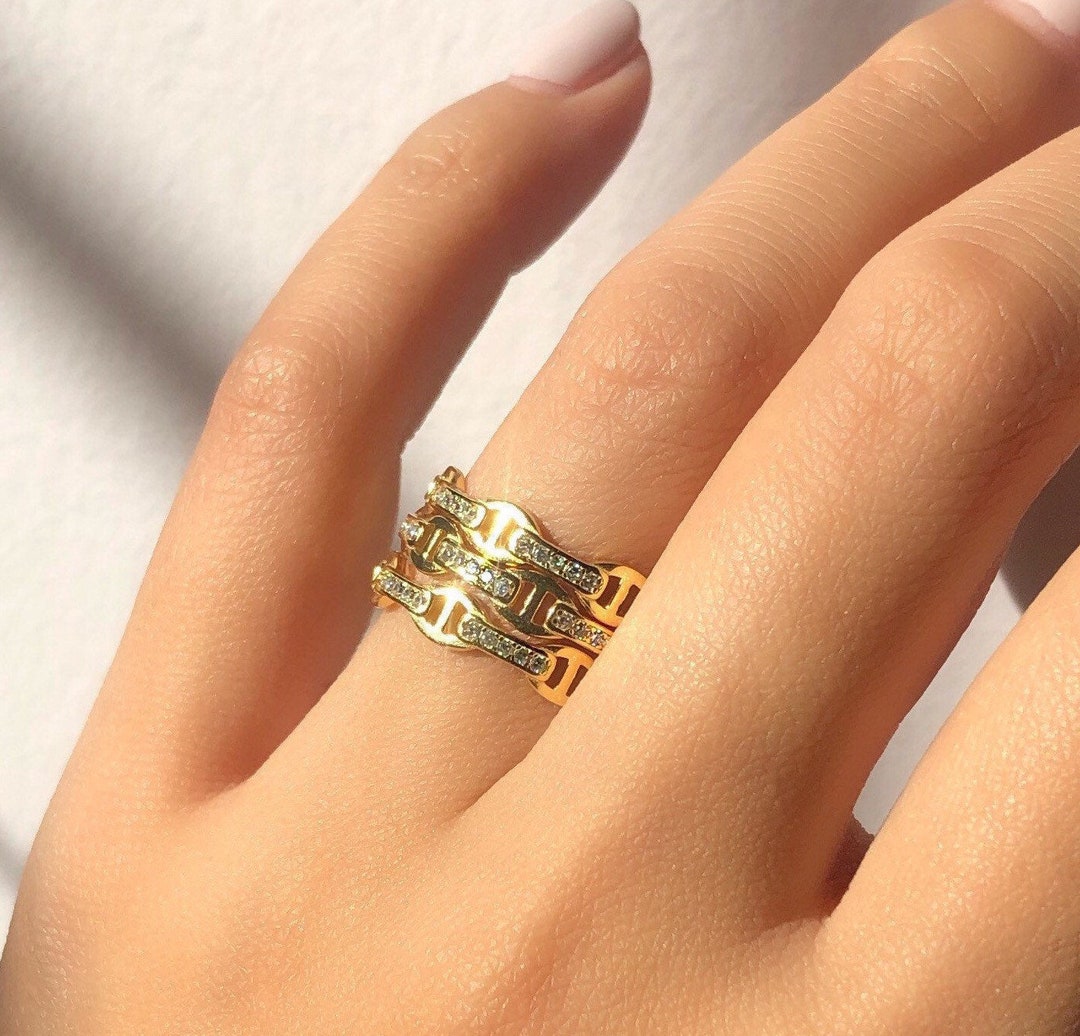 Mini Gucci Gold Ring, Cuban Chain Ring, Chain Link Ring, Gold Stacking ...