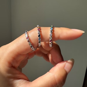 Silver Rainbow Ring, Sterling Silver Full Eternity Rainbow Ring, Bezel ...