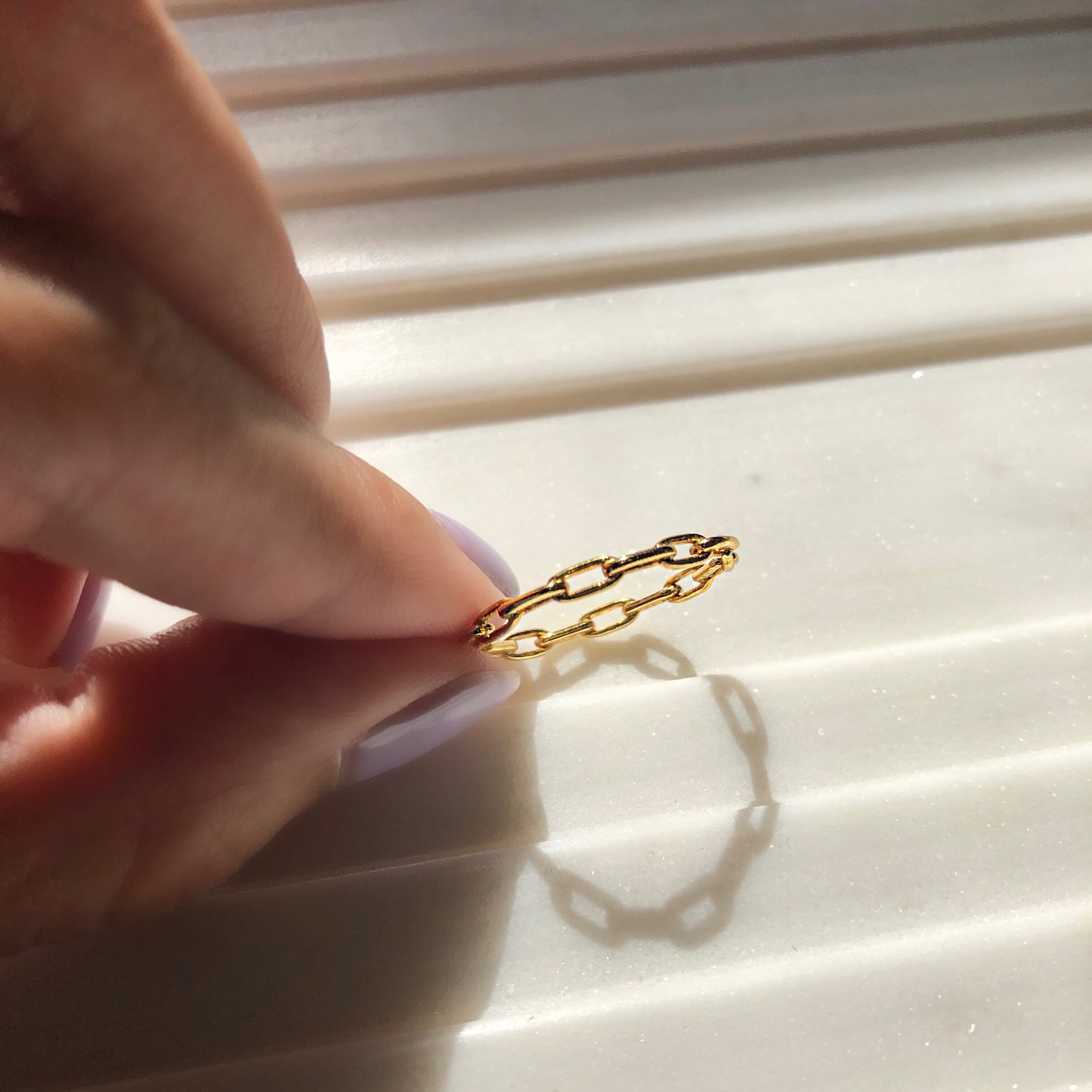 Paperclip Dainty Chain Link Ring 18K Gold Plated, Gold Chain Ring ...