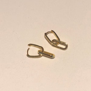Gold Chain Link Pave Hoops Earrings, Paperclip Link Earrings 18K Gold ...