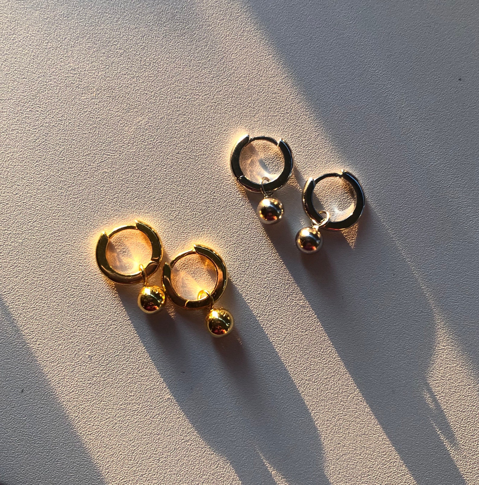 Mini Round Ball Drop Hoop Gold, Ball Dangle Hoop Huggies Earrings, Tiny ...