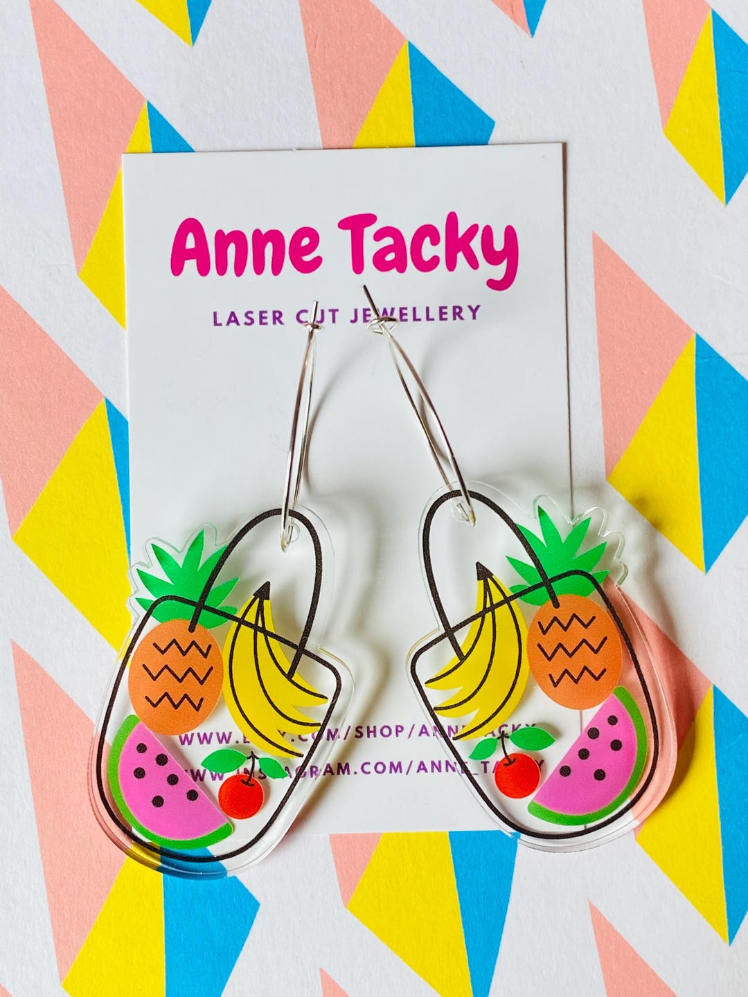 Fruit Shopping Bag Earrings: Laser Cut Acrylic Hoops - Etsy