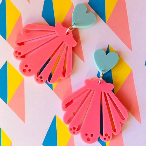 MERMIAD Clamshell Earrings Laser Cut Pink / Turquoise Acrylic - Etsy