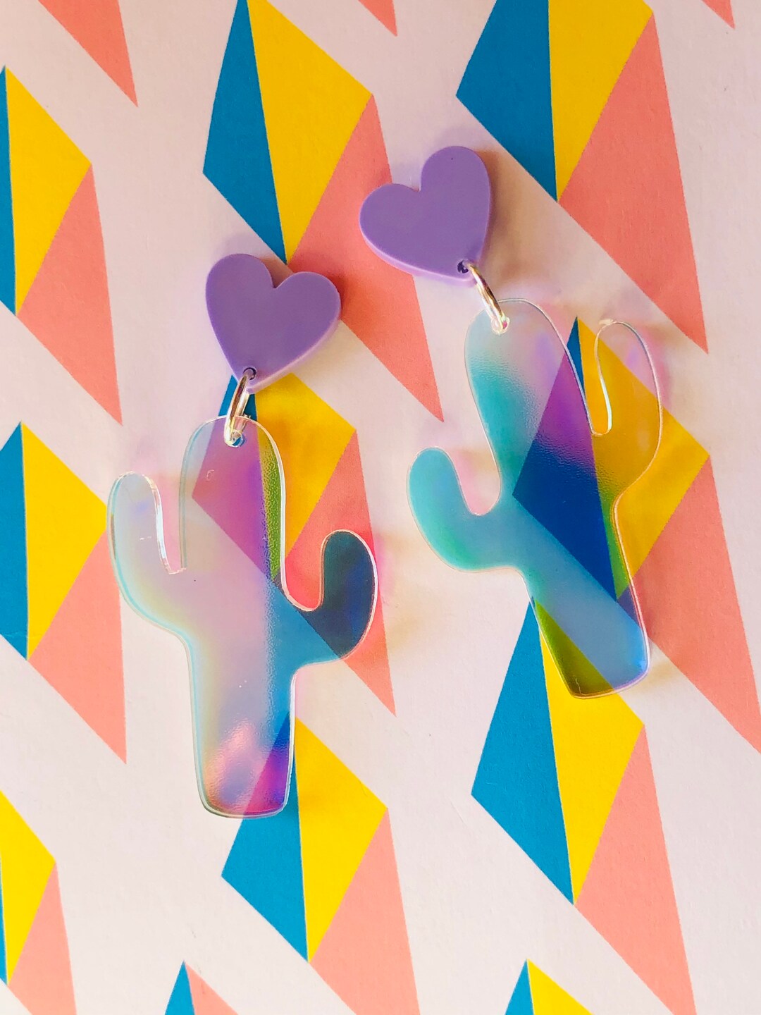 Large Clear Reflects & Purple Glitter Cactus Earrings Laser Cut Acrylic ...