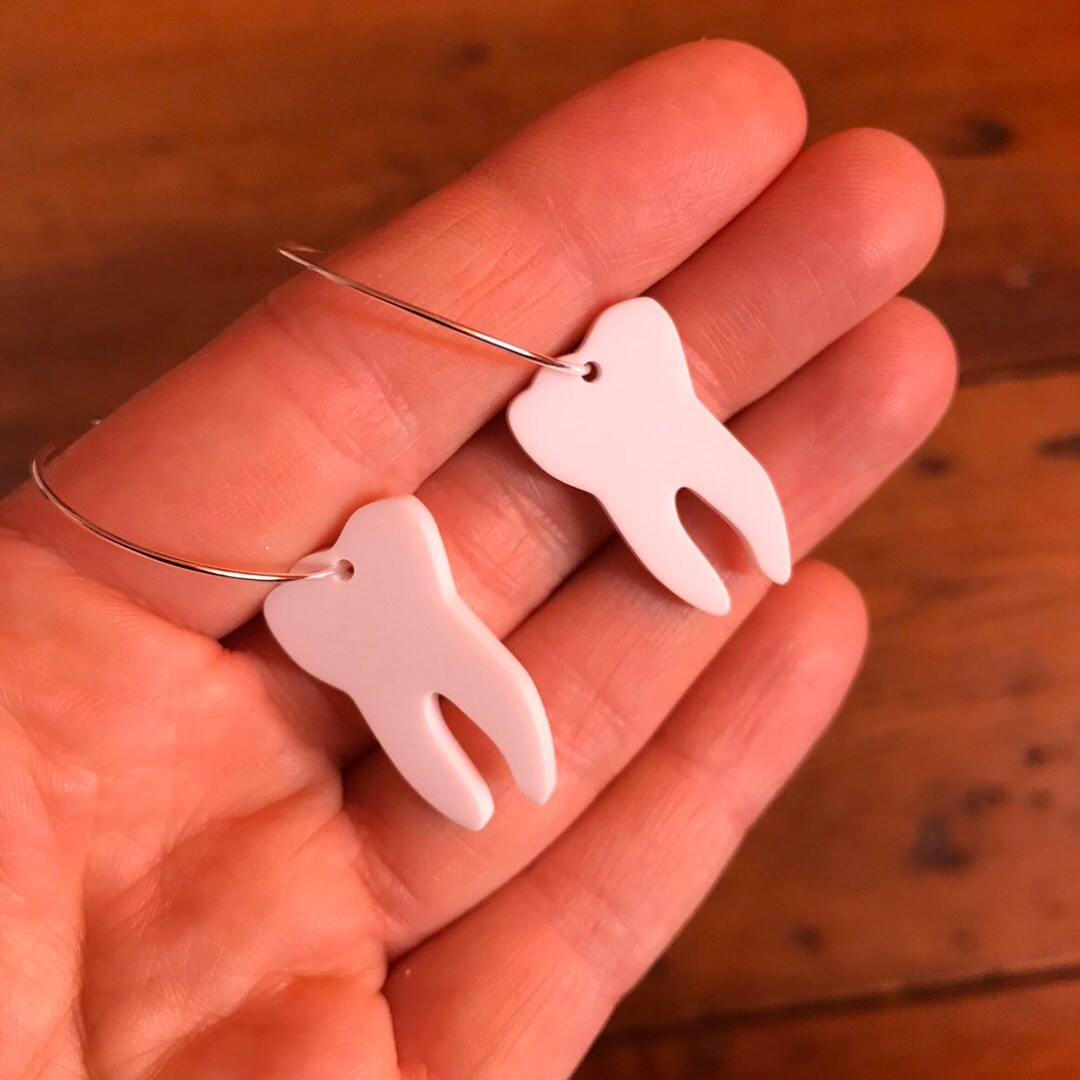 TOOTH Dangle Earrings Laser Cut White Acrylic Teeth Skeleton Dangle ...