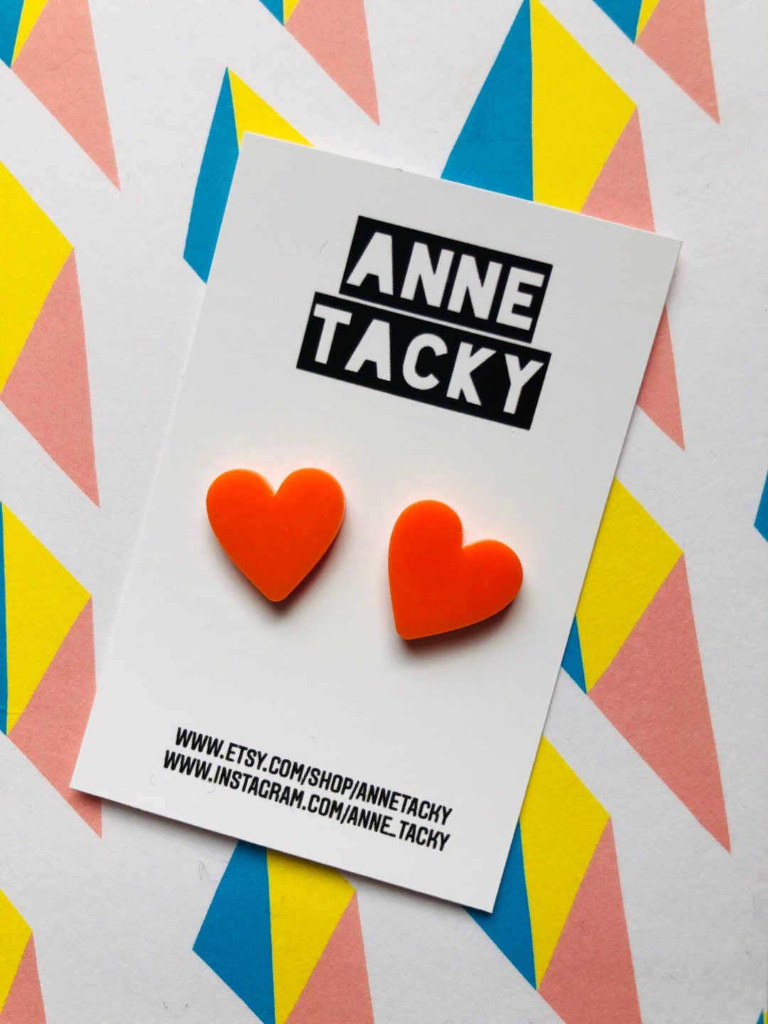 ORANGE HEART Stud Earrings Laser Cut Acrylic Pastel Studs Earrings ...