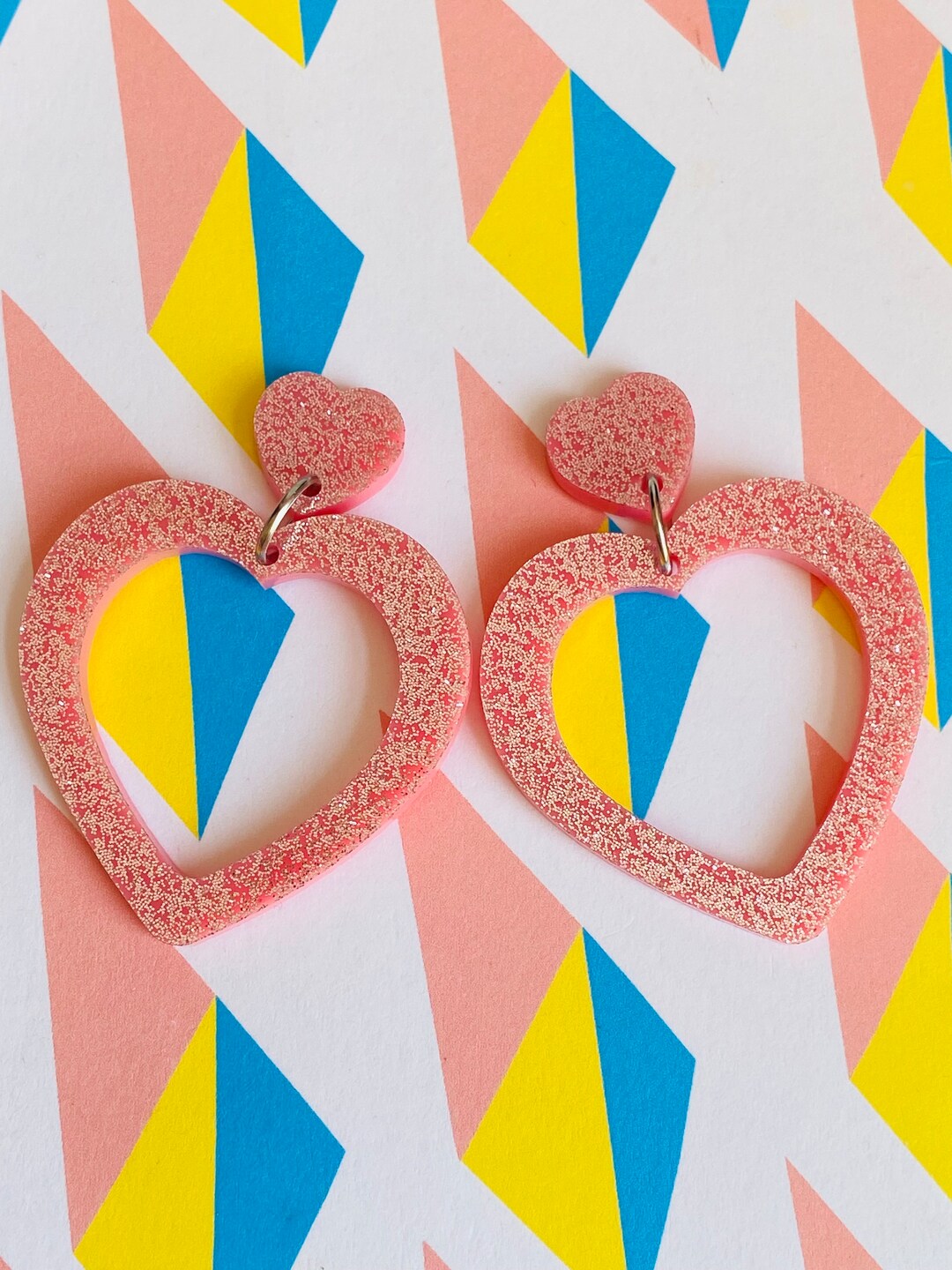 BARBIE HEARTS Pink Glitter Dangle Studs - Acrylic Earrings Laser Cut ...
