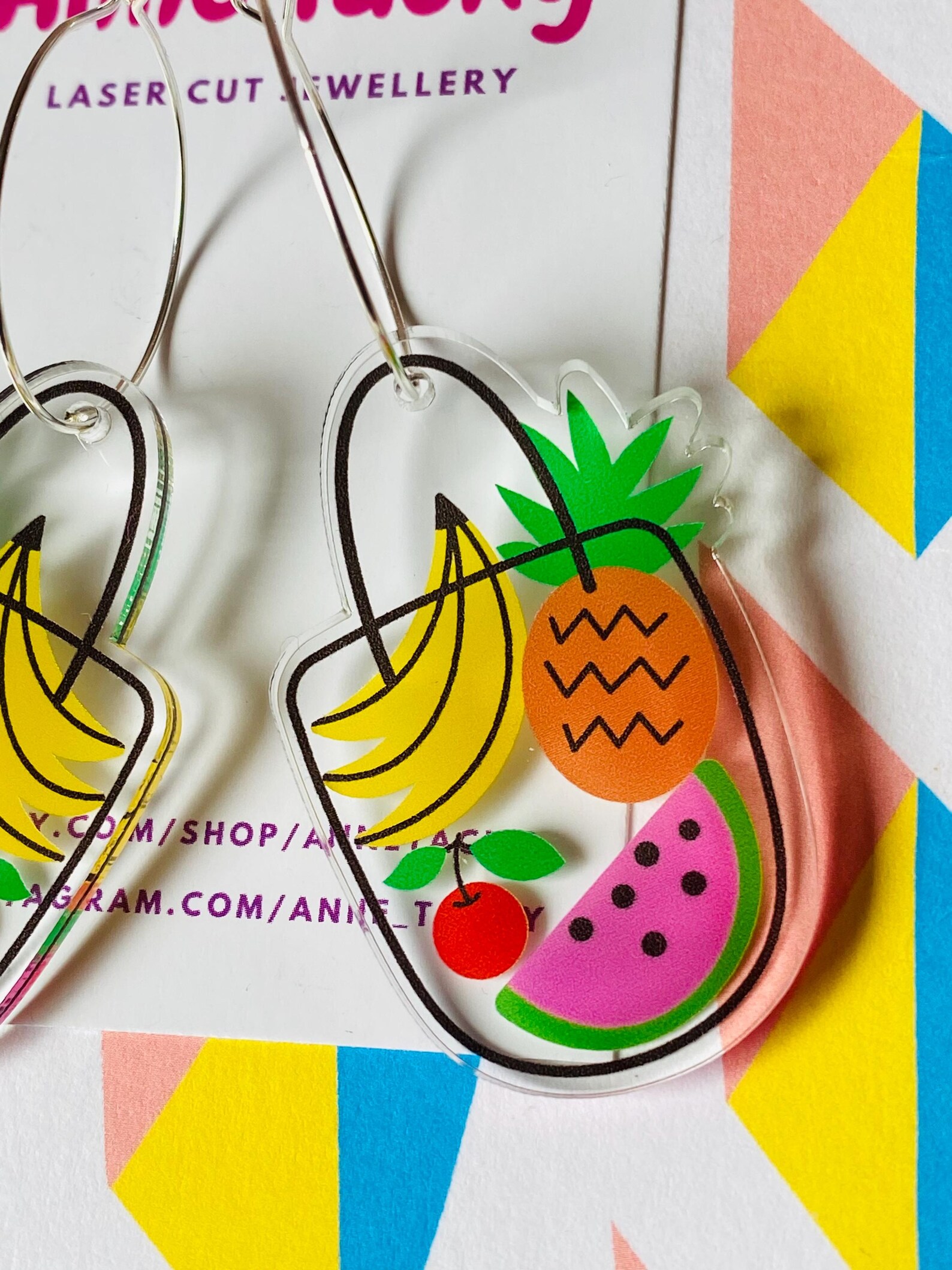 Fruit Shopping Bag Earrings: Laser Cut Acrylic Hoops - Etsy