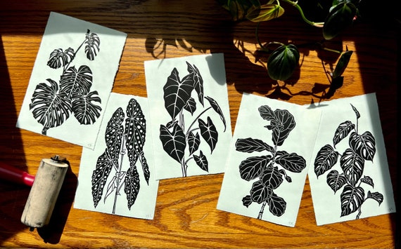 Houseplant Linocut Print Set Botanical Prints Printmaking - Etsy