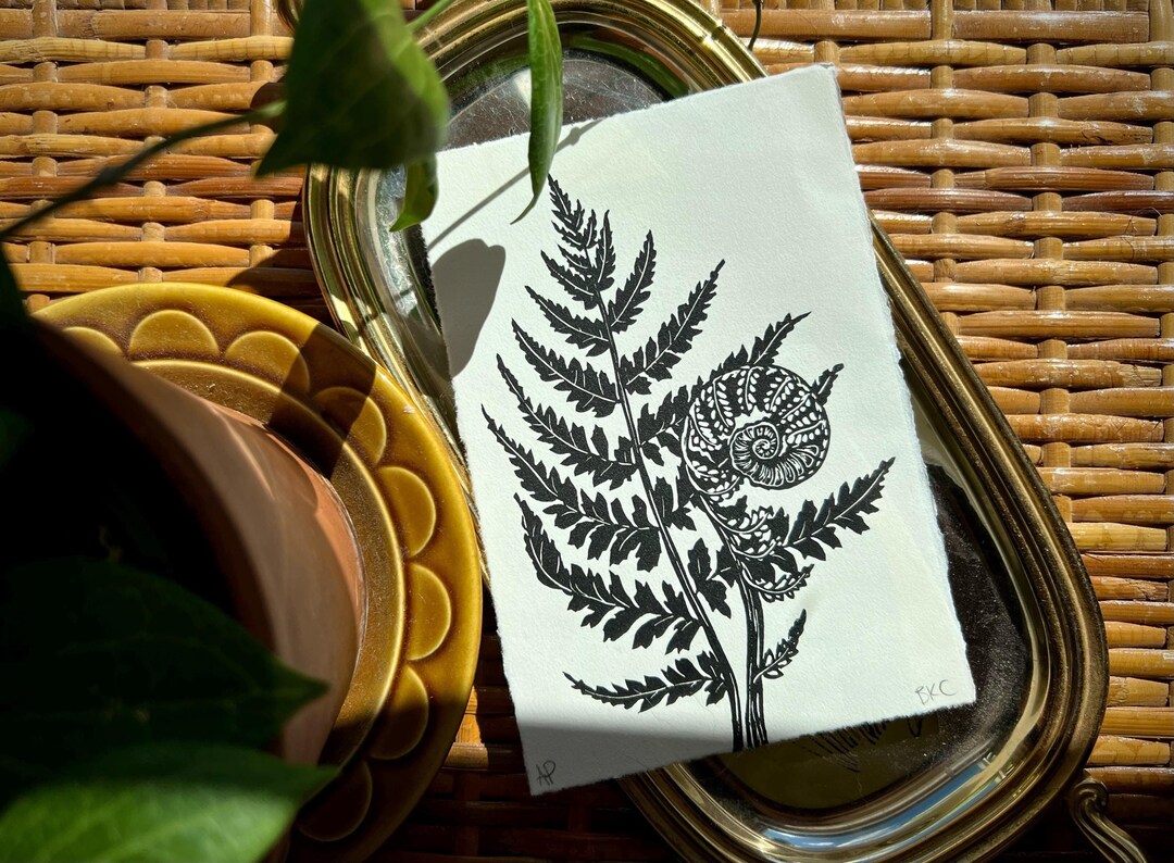Fiddlehead Fern Limited Edition Handmade Linocut Print - Plant Art ...