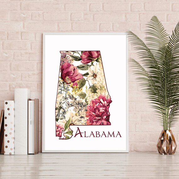 Alabama Wall Art Printable Map of Alabama Maroon and Ivory | Etsy