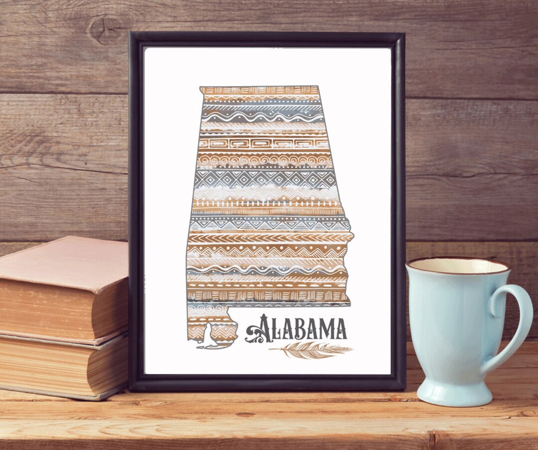 Alabama Wall Art Printable Map of Alabama Tribal Pattern Earth Tone ...