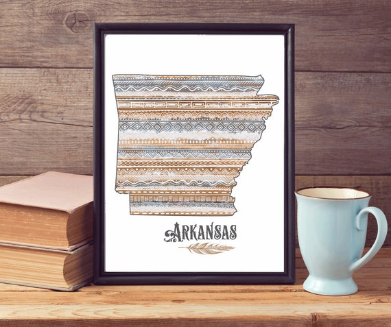 Arkansas Wall Art Printable Map of Arkansas Tribal Pattern | Etsy