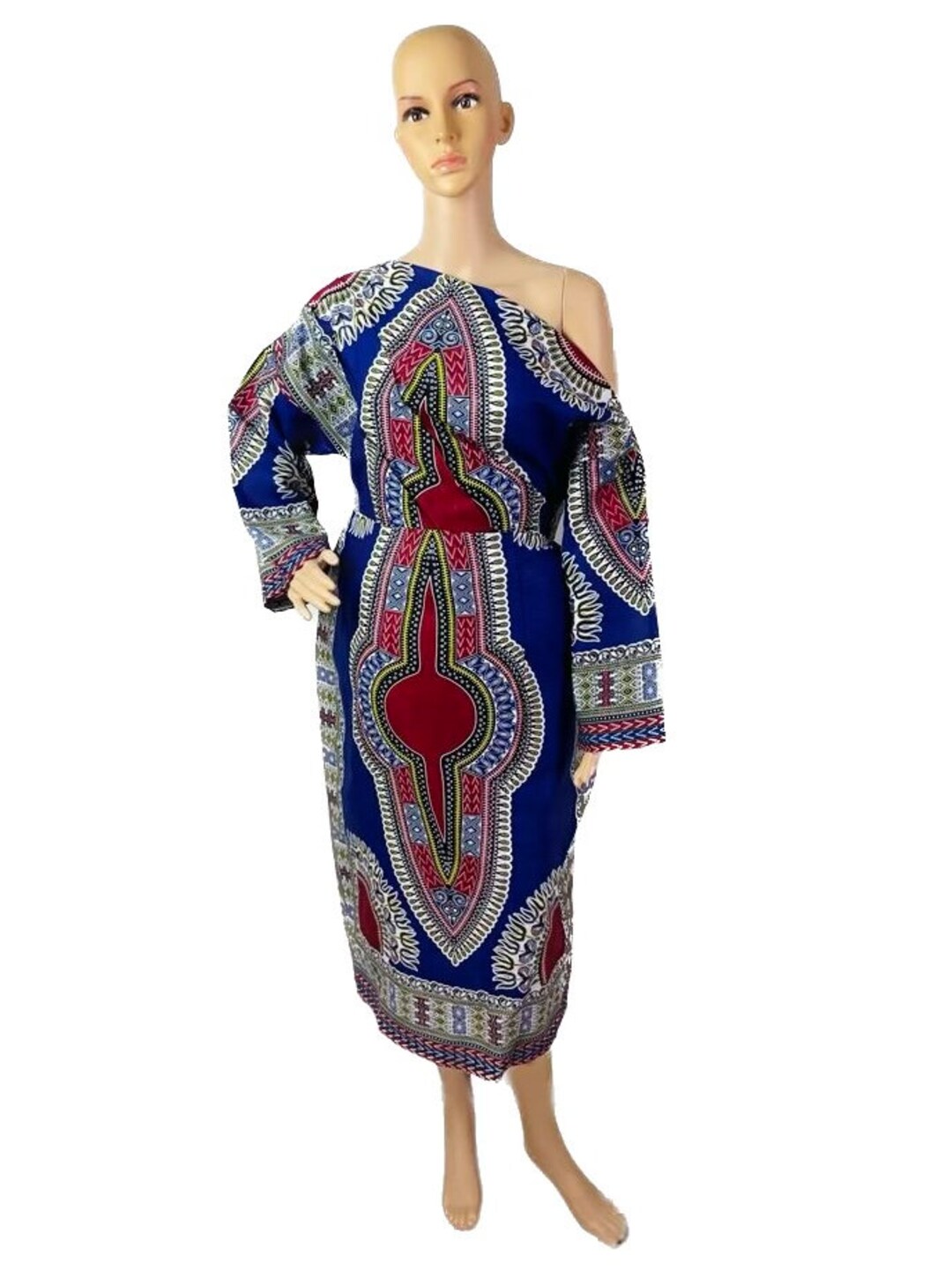 Blue African Print Ankara Dashiki Multicolor One Shoulder Asymmetrical ...