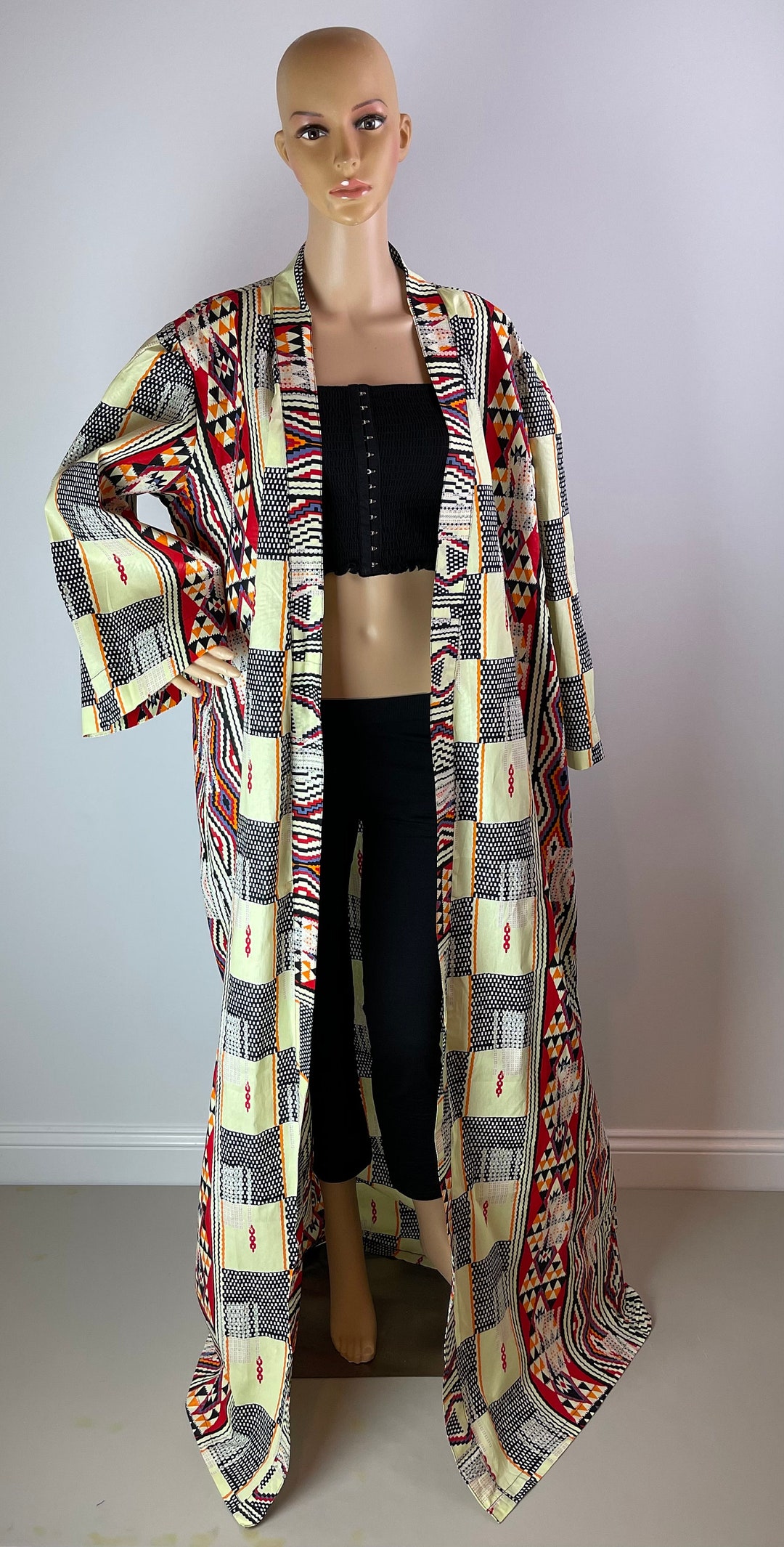 African Print Ankara Multicolor Kente Print Maxi Cardigan Blazer Duster ...