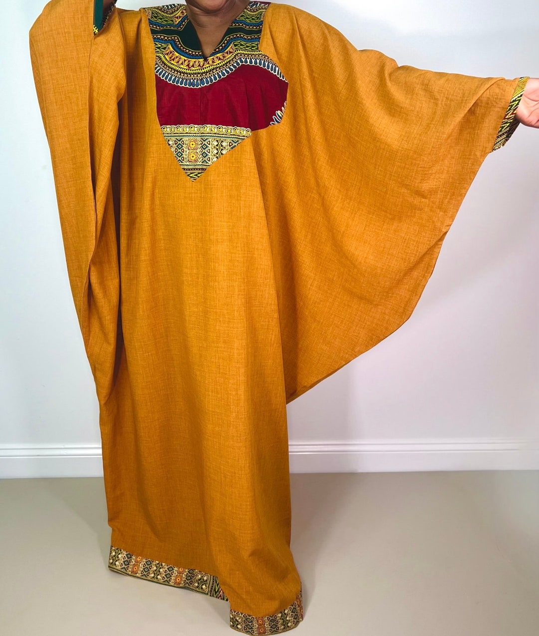 Burnt Orange Dashiki Detail Maxi Kaftan Oversized Dress - Etsy