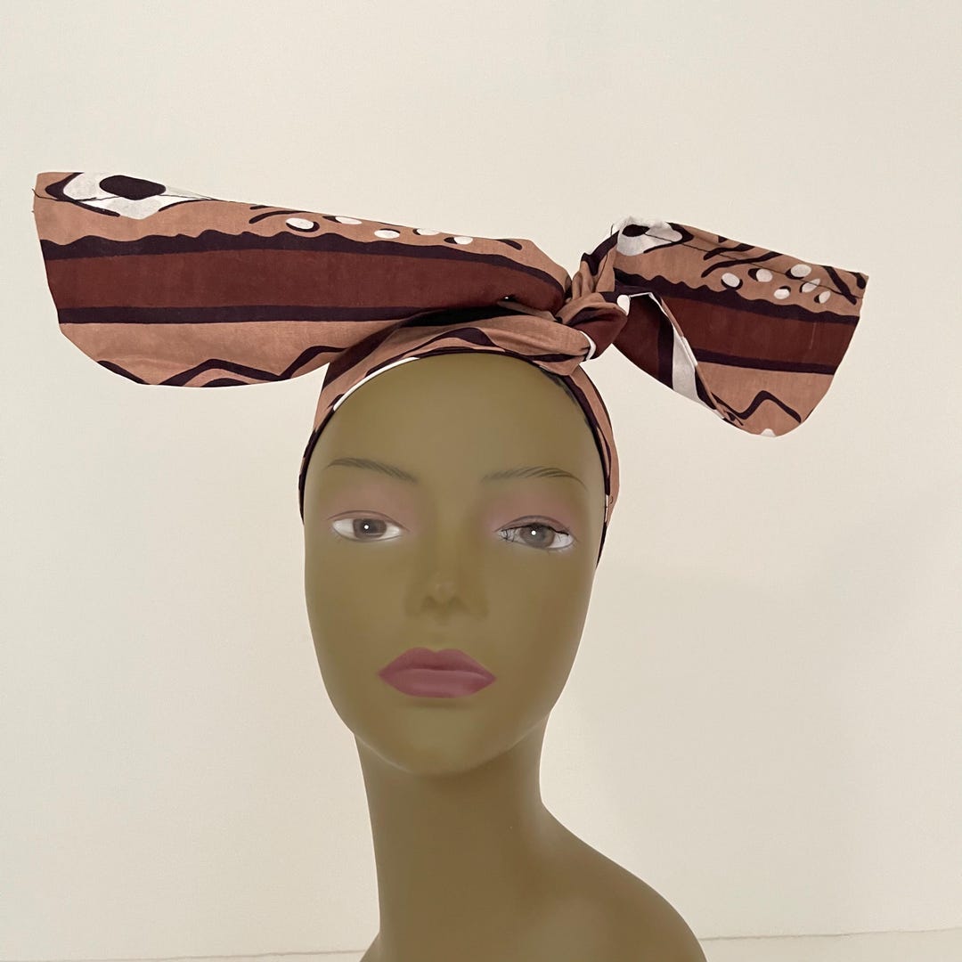 Tan and Brown Multicolor Tribal Print Extra Long Wide Adjustable Wired ...