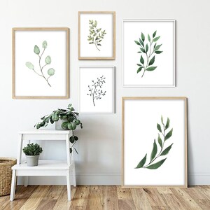 Set of 6 Green Botanical Prints, Green Branches and Leaves, Botany Art ...