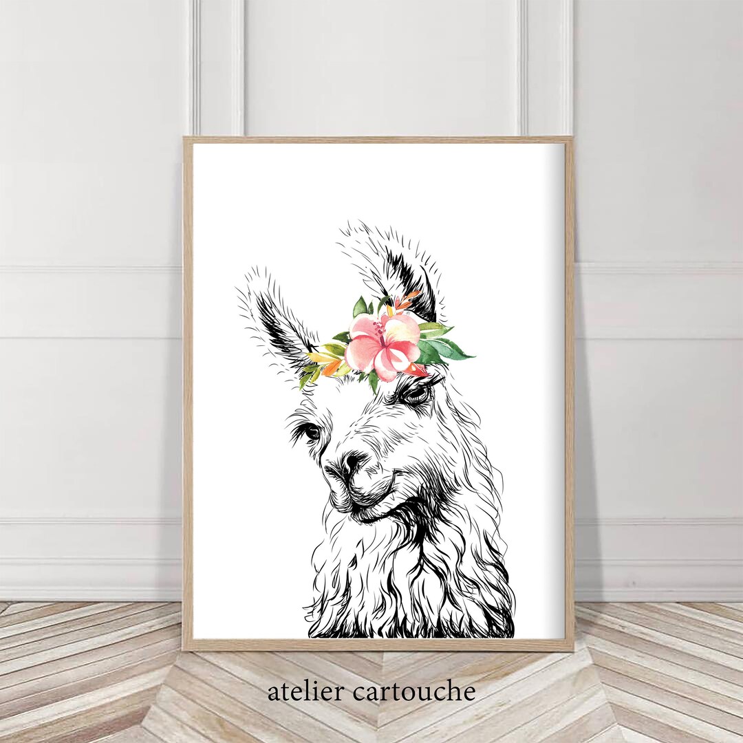 Floral Lama Print, Digital Art Print, Colorful Lama, Printable Wall Art ...