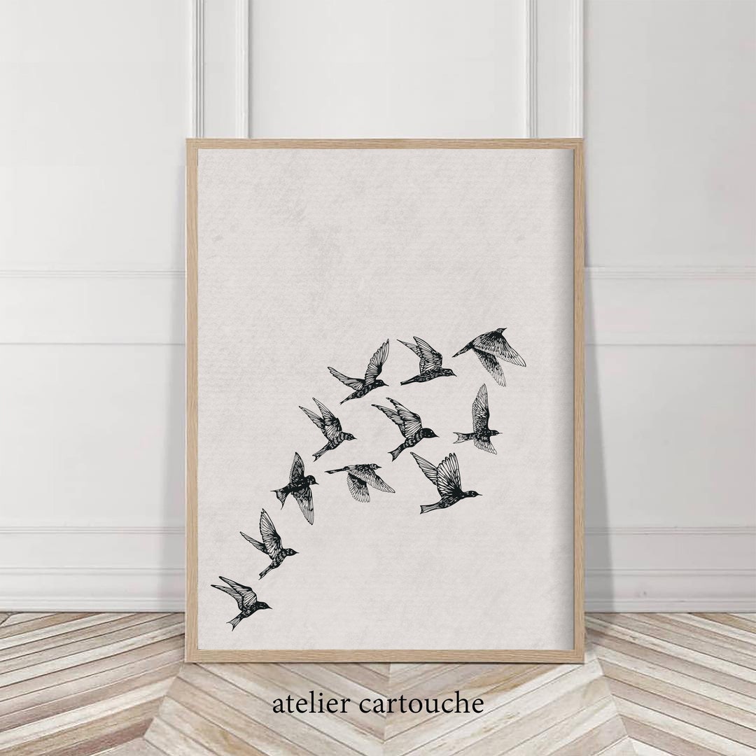 Flying Birds Print, Bird Wall Art, Flying Birds Digital Print, Modern ...