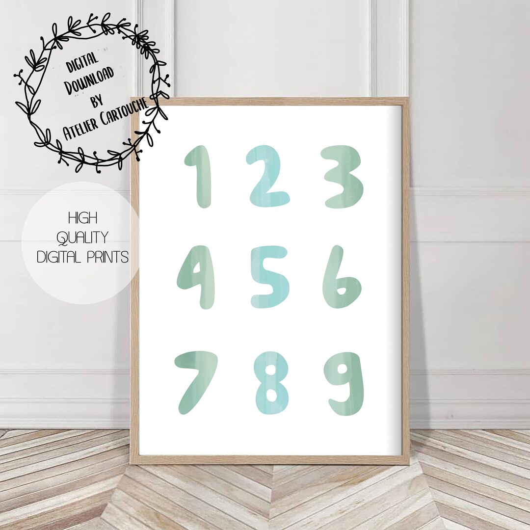 Blue Number Poster, Educational Prints, Kindergarten Art, 123 Print ...