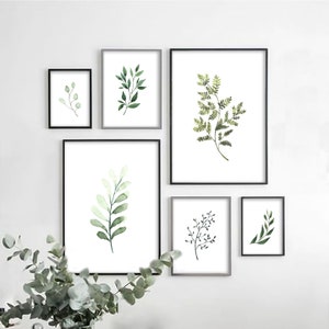 Set of 6 Green Botanical Prints, Green Branches and Leaves, Botany Art ...