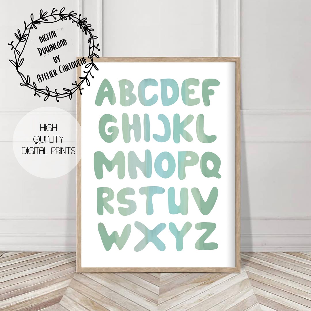 Blue Alphabet Poster, Educational Prints, Kindergarten Art, ABC Print ...