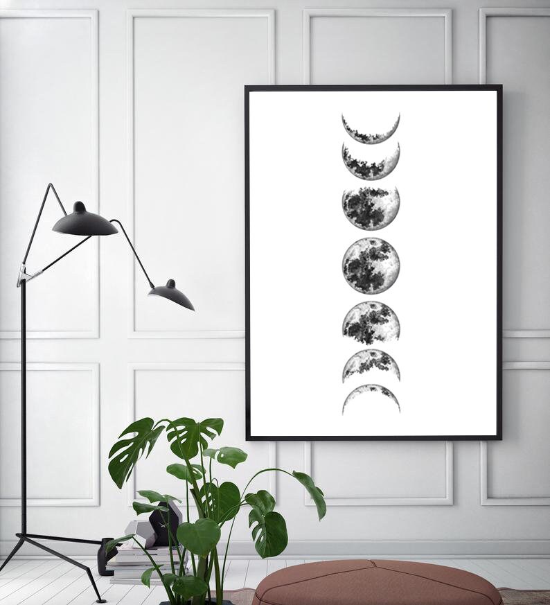 White Moon Phase Print Moon Wall Art Moon Phases Poster - Etsy