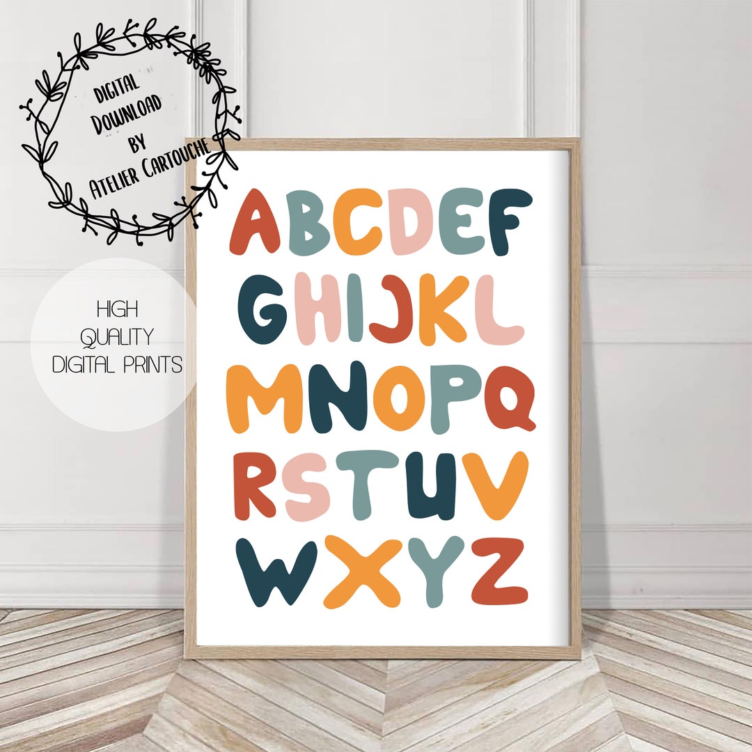 Colorful Alphabet Poster, Educational Prints, Kindergarten Art, ABC ...