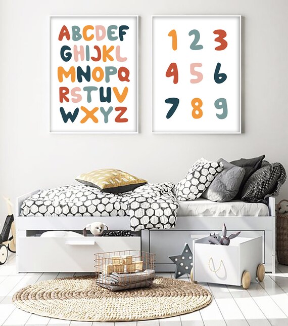 Set of 2 Colorful Alphabet & Number Poster Educational | Etsy
