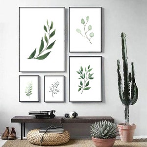 Set of 6 Green Botanical Prints, Green Branches and Leaves, Botany Art ...