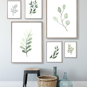 Set of 6 Green Botanical Prints, Green Branches and Leaves, Botany Art ...